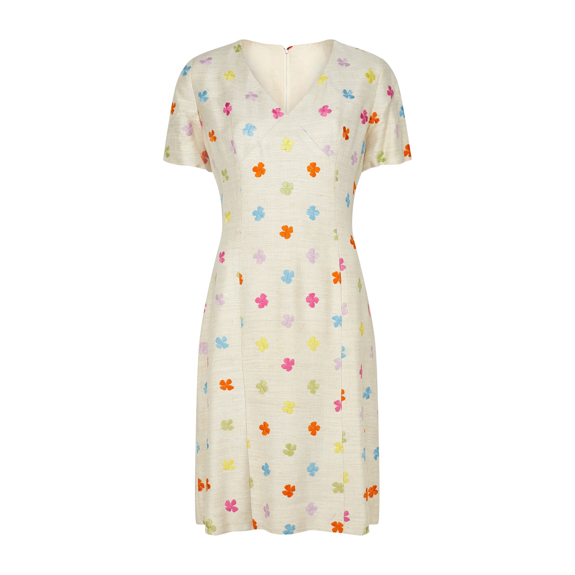 1960s Jean Louis Linen Dress Suit with Four Leaf Clover Embroidery ...