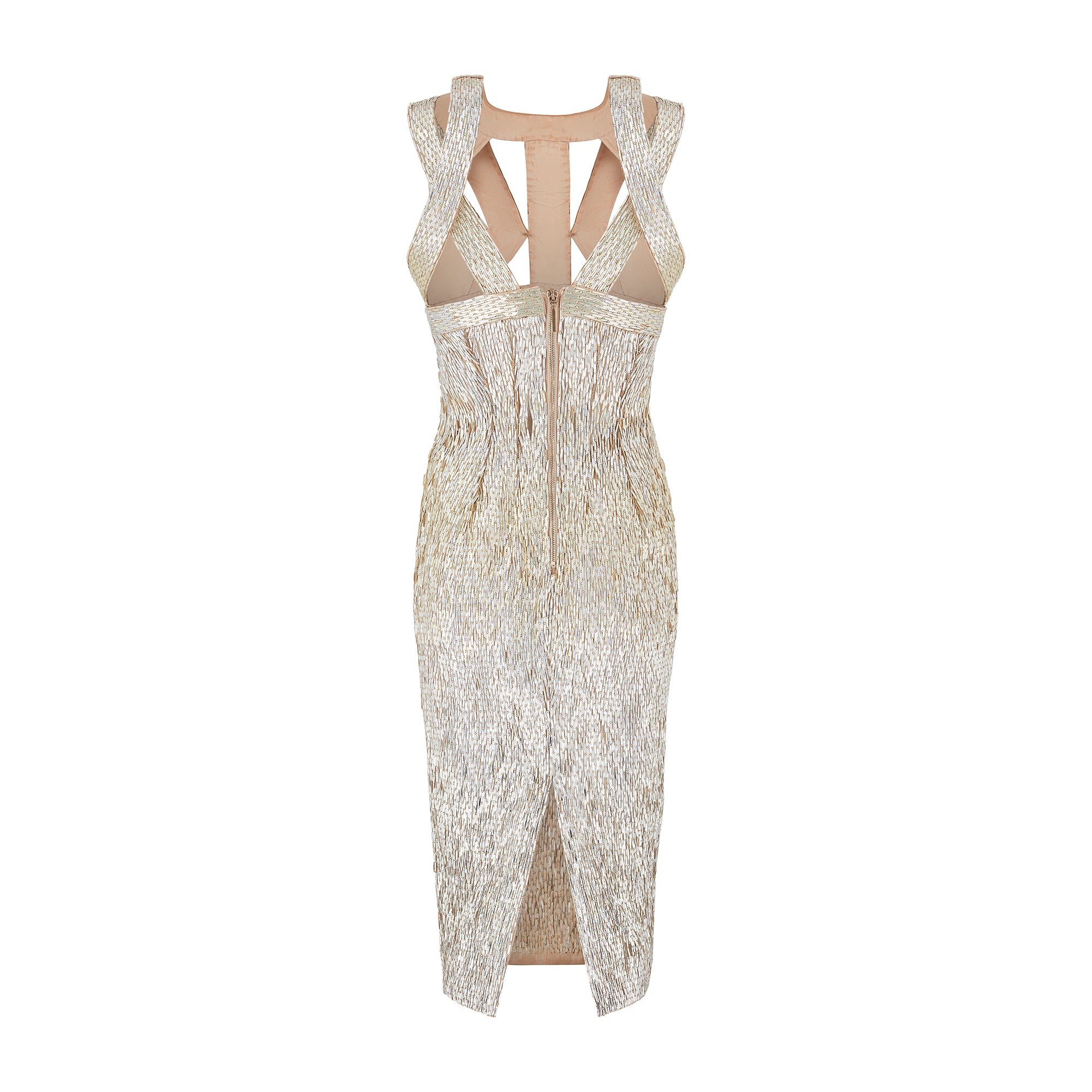 2016 Julien MacDonald Runway Champagne Paillette Cage Bodycon Dress ...