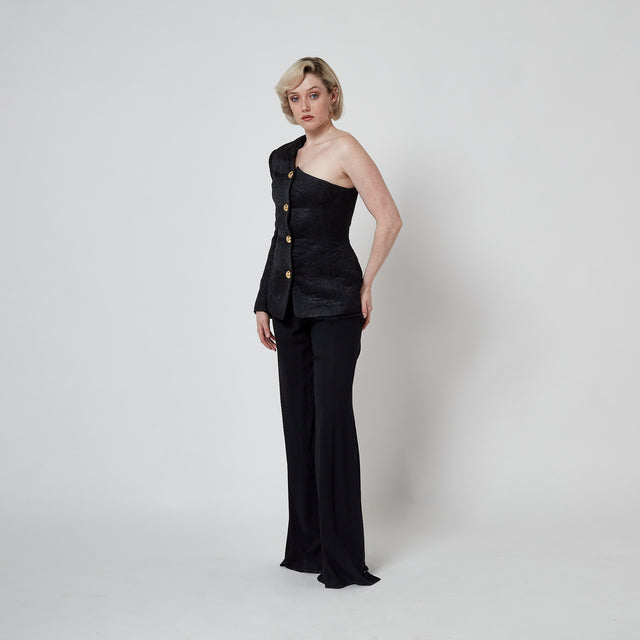 1980s Chelsea Design Co. Asymmetrical Black Jacket With Gold Buttons ...