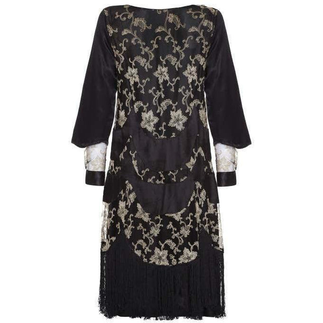 1920s Black Satin & Tulle Lace Flapper Dress | Vintage Clothing Online ...