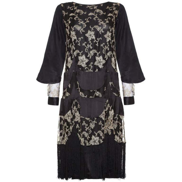 1920s Black Satin & Tulle Lace Flapper Dress | Vintage Clothing Online ...