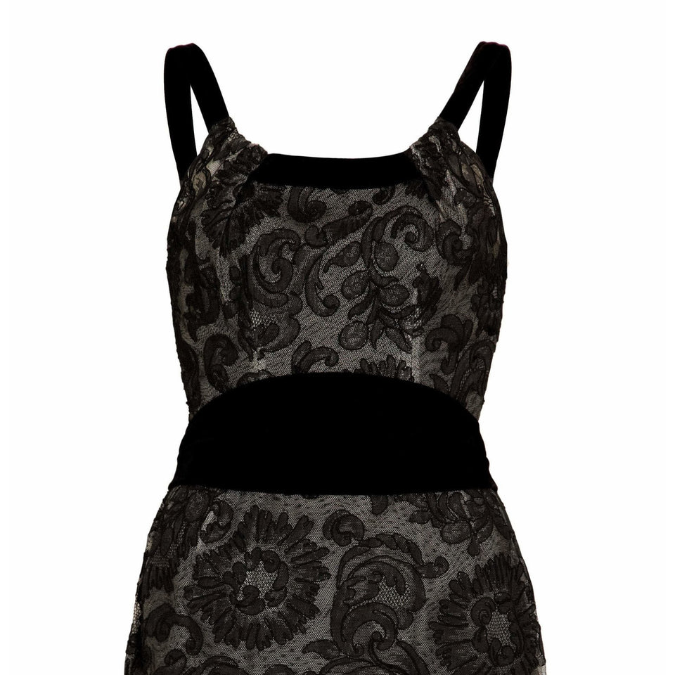 1960s John Cavanagh Black Lace and Velvet Couture Cocktail Dress ...